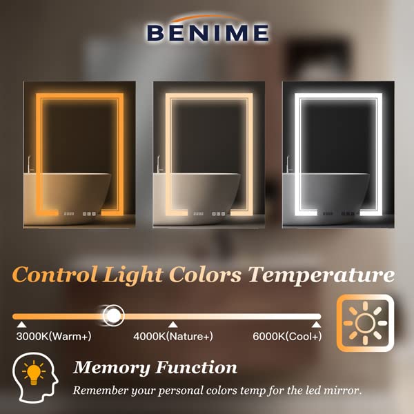 BENIME 30×32 Inch Bathroom Medicine Cabinets with LED Mirror CRI90+, Defogger, Stepless Dimmer, 3 Colors Light, Clock, Room Temperature, 5X Magnifying Makeup Mirror, Outlet & USBs, Recessed or Surface