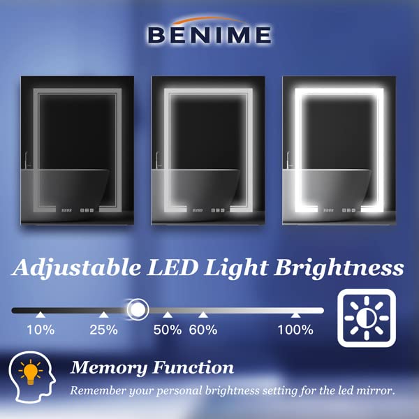 BENIME 30×32 Inch Bathroom Medicine Cabinets with LED Mirror CRI90+, Defogger, Stepless Dimmer, 3 Colors Light, Clock, Room Temperature, 5X Magnifying Makeup Mirror, Outlet & USBs, Recessed or Surface