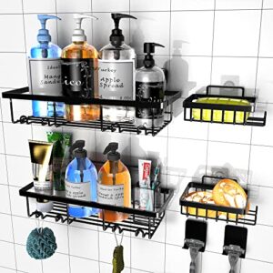 auchic shower caddy,shower shelves [6 pack],adhesive bathroom shower organizer suction,no drilling,rustproof stainless steel shower soap holder for inside shower,black