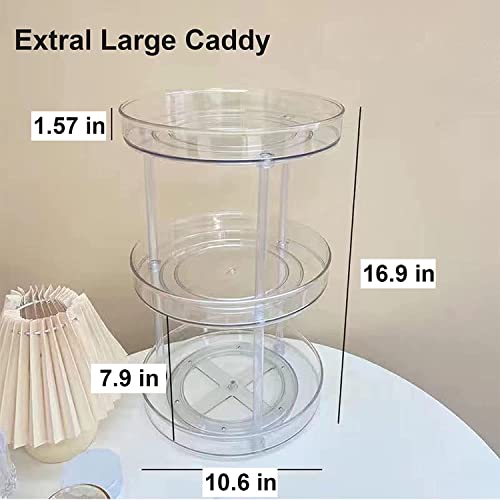 Elebac Lazy Susan Turntable Organizer for Bathroom Countertop, 3 Tier 10.6 Inch Clear Acrylic Jewelry Container Makeup Cosmetic Storage, Spinning Organizer for Spices, Pantry, Fridge, Kitchen