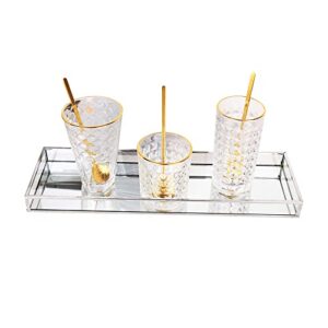 affogato sink vanity tray mirror bathroom storage tray, bathtub tray, perfume bottle trays, toothbrush makeup cosmetic holder for bathroom vanity countertops, closets, dressers (1pc, silver)