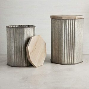 47th & Main Corrugated Rustic Metal Canister with Lid, Large, Galvanized