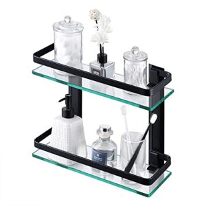 kes bathroom glass shelf extra 8 mm-thick tempered glass anodized aluminum 2 tier rectangular storage organizer wall mount black, a4126b-bk