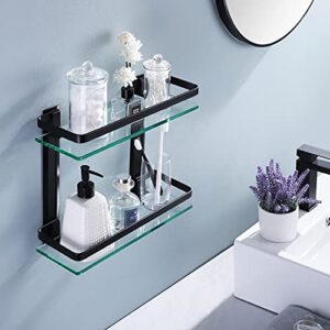 KES Bathroom Glass Shelf Extra 8 MM-Thick Tempered Glass Anodized Aluminum 2 Tier Rectangular Storage Organizer Wall Mount Black, A4126B-BK