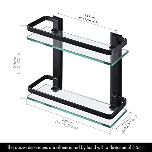 KES Bathroom Glass Shelf Extra 8 MM-Thick Tempered Glass Anodized Aluminum 2 Tier Rectangular Storage Organizer Wall Mount Black, A4126B-BK