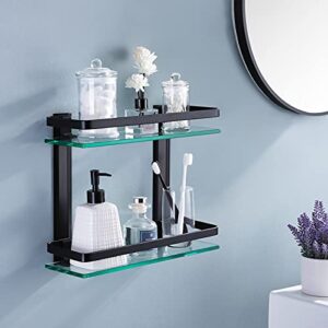 KES Bathroom Glass Shelf Extra 8 MM-Thick Tempered Glass Anodized Aluminum 2 Tier Rectangular Storage Organizer Wall Mount Black, A4126B-BK