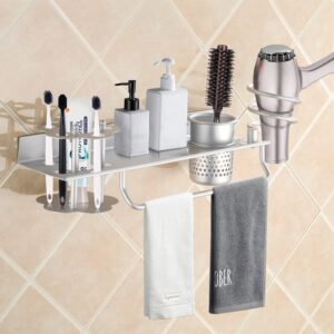 powmax bathroom counter organizer, hair dryer holder towel shelf rack,toothbrush comb toiletries storage