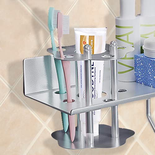 PowMax Bathroom Counter Organizer, Hair Dryer Holder Towel Shelf Rack,Toothbrush Comb Toiletries Storage