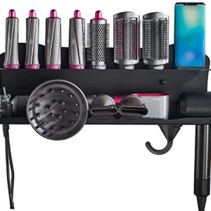 2in1 Wall Mounted Holder for Dyson Supersonic Hair Dryer, Bathroom Storage Bracket Rack for Dyson Airwrap, Hair Dryer Organizer Fits Barrels Brushes Diffuser Nozzles for Hair Salon Barbershop