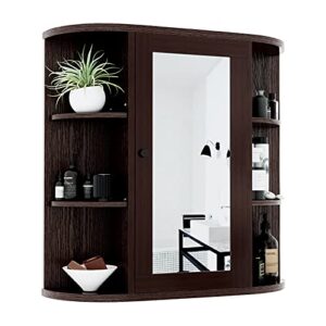 meetwarm bathroom cabinet wall mounted multipurpose hanging cupboard kitchen medicine storage organizer with mirror single door and 2 adjustable shelves (coffee)