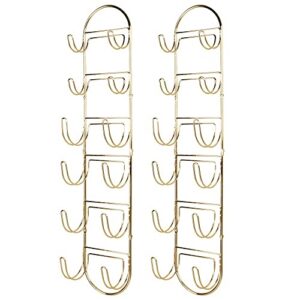 mDesign Steel Wall Mount Towel Rack with 6 Compartments - Towel Holder and Towel Storage Shelf Organizer for Bathroom, Powder Room - Concerto Collection - 2 Pack - Soft Brass