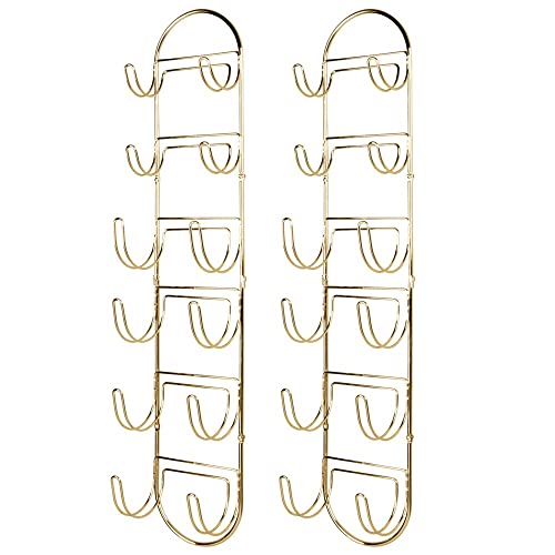 mDesign Steel Wall Mount Towel Rack with 6 Compartments - Towel Holder and Towel Storage Shelf Organizer for Bathroom, Powder Room - Concerto Collection - 2 Pack - Soft Brass