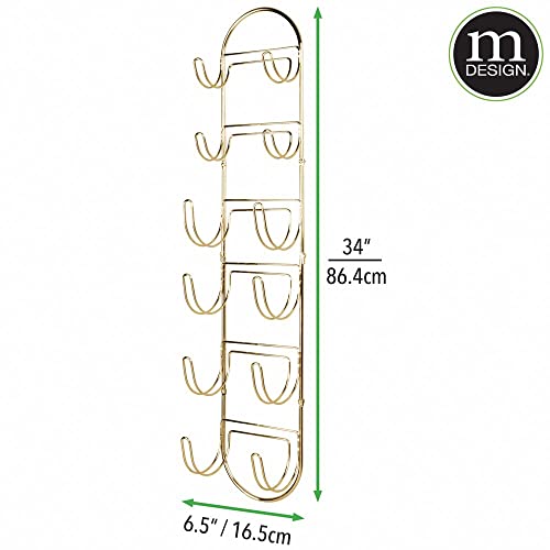 mDesign Steel Wall Mount Towel Rack with 6 Compartments - Towel Holder and Towel Storage Shelf Organizer for Bathroom, Powder Room - Concerto Collection - 2 Pack - Soft Brass