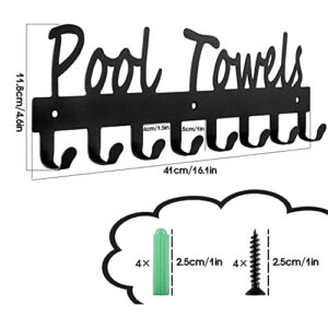 Tiabiaya Pool Towel Hooks for Bathroom Wall Mount Towel Towel Holder Carbon Steel Organizer Indoor Outdoor for Towel