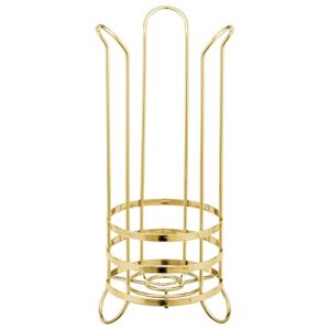 mDesign Decorative Free Standing Toilet Paper Holder Stand with Storage for 3 Rolls of Toilet Tissue - for Bathroom/Powder Room - Holds Mega Rolls - Durable Metal Wire - Soft Brass