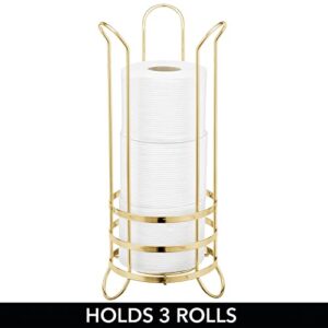 mDesign Decorative Free Standing Toilet Paper Holder Stand with Storage for 3 Rolls of Toilet Tissue - for Bathroom/Powder Room - Holds Mega Rolls - Durable Metal Wire - Soft Brass