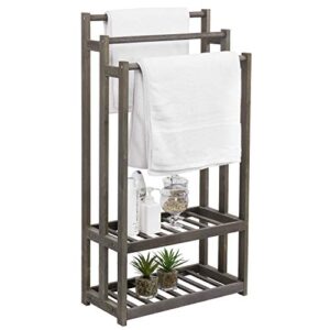 mygift 3-tier vintage gray wood towel rack with 2 bottom storage shelves