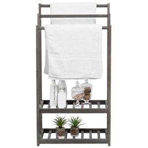 MyGift 3-Tier Vintage Gray Wood Towel Rack with 2 Bottom Storage Shelves