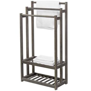 MyGift 3-Tier Vintage Gray Wood Towel Rack with 2 Bottom Storage Shelves