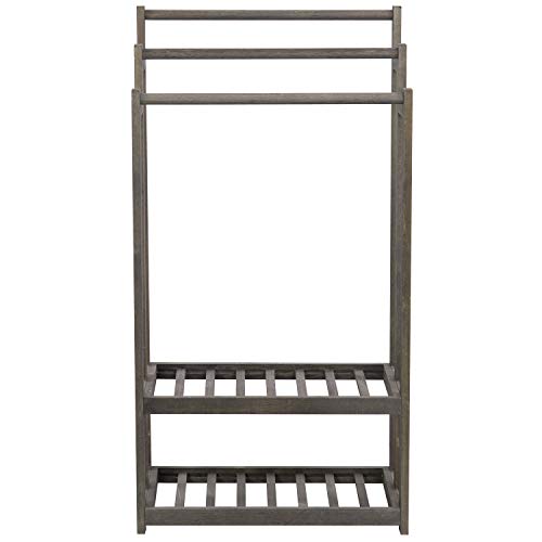 MyGift 3-Tier Vintage Gray Wood Towel Rack with 2 Bottom Storage Shelves