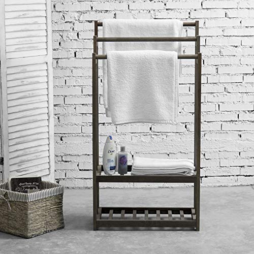 MyGift 3-Tier Vintage Gray Wood Towel Rack with 2 Bottom Storage Shelves