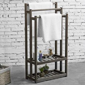 MyGift 3-Tier Vintage Gray Wood Towel Rack with 2 Bottom Storage Shelves