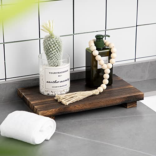 12 x 7 Inch Farmhouse Wood Tray for Bathroom Wood Pedestal Stand Riser Rustic Wood Soap Tray Soap Riser Wooden Soap Holder and Wood Bead Garland with Tassel for Kitchen Bathroom Sink Plant Bottles