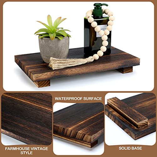 12 x 7 Inch Farmhouse Wood Tray for Bathroom Wood Pedestal Stand Riser Rustic Wood Soap Tray Soap Riser Wooden Soap Holder and Wood Bead Garland with Tassel for Kitchen Bathroom Sink Plant Bottles