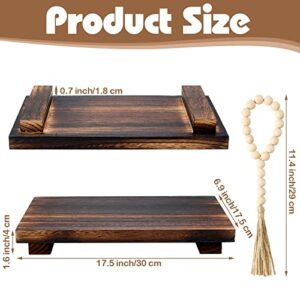 12 x 7 Inch Farmhouse Wood Tray for Bathroom Wood Pedestal Stand Riser Rustic Wood Soap Tray Soap Riser Wooden Soap Holder and Wood Bead Garland with Tassel for Kitchen Bathroom Sink Plant Bottles