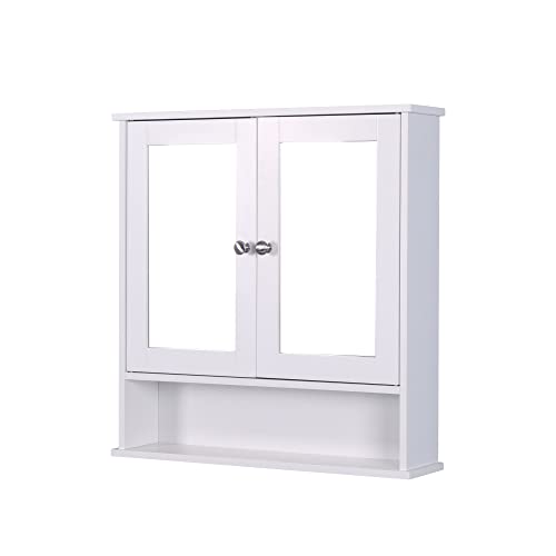 SUENOS Medicine Cabinet，Wall Mounted Bathroom Cabinet with 2 Mirror Doors and Adjustable Shelf Wooden Bathroom Storage Cabinet Over Toilet for Bathroom Laundry Room Kitchen