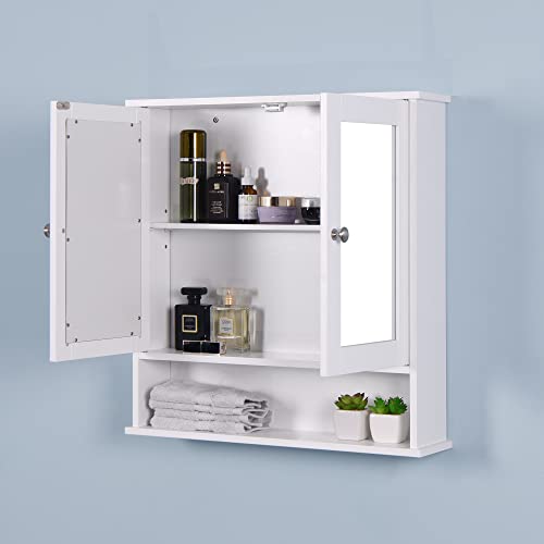 SUENOS Medicine Cabinet，Wall Mounted Bathroom Cabinet with 2 Mirror Doors and Adjustable Shelf Wooden Bathroom Storage Cabinet Over Toilet for Bathroom Laundry Room Kitchen