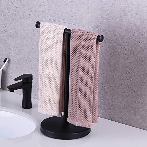 GERZWY SUS 304 Stainless Steel Hand Towel Holder Standing Tree Rack for Bathroom Vanities Countertop, Matte Black