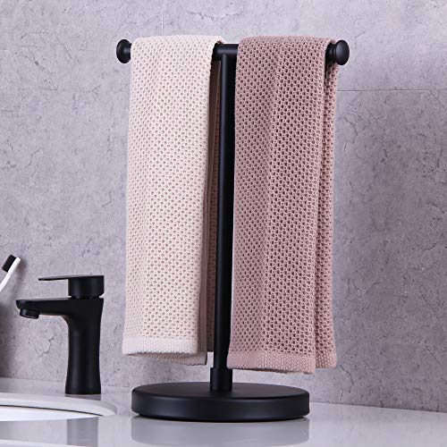 GERZWY SUS 304 Stainless Steel Hand Towel Holder Standing Tree Rack for Bathroom Vanities Countertop, Matte Black