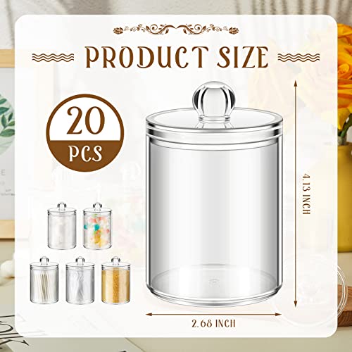 20 Pack Clear Plastic Cotton Ball Holder 10 oz Apothecary Jar Cotton Swab Holder with Lid Round Bathroom Canisters for Cotton Swab Cotton Round Pads, Floss, Vanity Makeup Organizer