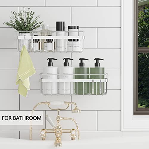 Shower Caddy Shelf, Adhesive Shower Organizer 2 Pack, Shower Shelves for Inside Shower Stainless Steel, Wall Mounted Shower Rack No Drilling, Shower Storage Organization for Bathroom, Silver