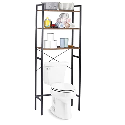 SUPER DEAL Over The Toilet Storage Shelf, 3-Tier Bathroom Organizer Space Saver Rack Wood Shelf, Rustic Brown