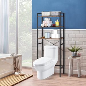 SUPER DEAL Over The Toilet Storage Shelf, 3-Tier Bathroom Organizer Space Saver Rack Wood Shelf, Rustic Brown