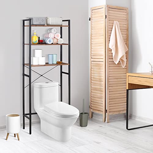 SUPER DEAL Over The Toilet Storage Shelf, 3-Tier Bathroom Organizer Space Saver Rack Wood Shelf, Rustic Brown