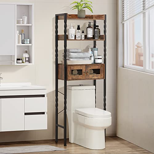 VECELO Over The Toilet Storage Rack, 3 Tier Bathroom Space Saver Shelf Organizer, Large Capacity, Freestanding Stands, Easy Assembly, Industrial Style, Rustic Brown