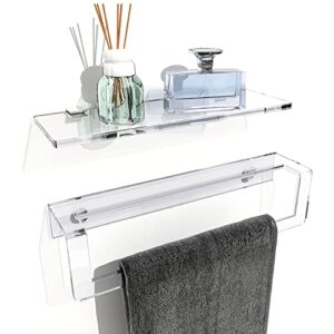 rorkim clear acrylic towel racks bathroom wall shelf with towel bar wall mounted,thicken clear acrylic bathroom shelf space saving utility storage bathroom accessories