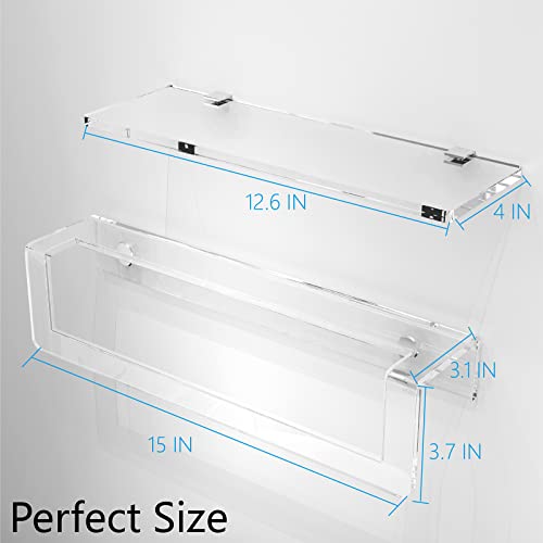 RORKIM Clear Acrylic Towel Racks Bathroom Wall Shelf with Towel Bar Wall Mounted,Thicken Clear Acrylic Bathroom Shelf Space Saving Utility Storage Bathroom Accessories