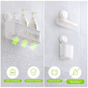 Uten Shower Caddy Suction Cup Shower Shelf Suction Shower Basket & Toothbrush Holder, 3-in-1 Bathroom Shelves Easy Installation Removable Powerful Shower Organizer, Waterproof Shower Storage.