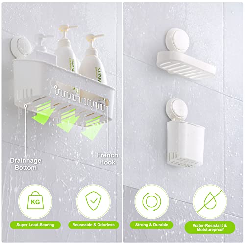 Uten Shower Caddy Suction Cup Shower Shelf Suction Shower Basket & Toothbrush Holder, 3-in-1 Bathroom Shelves Easy Installation Removable Powerful Shower Organizer, Waterproof Shower Storage.