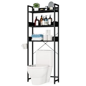 otk over the toilet storage, 3 tier bathroom organizer shelf, freestanding space saver with toilet paper holder, multifunctional over the toilet rack, black