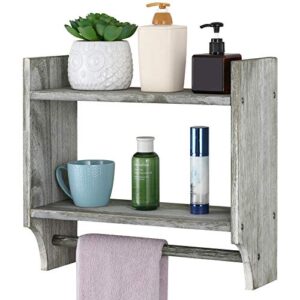 liantral bathroom towel rack, 2-tier rustic bathroom shelves with towel rack for bathroom towel storage, over the toilet storage