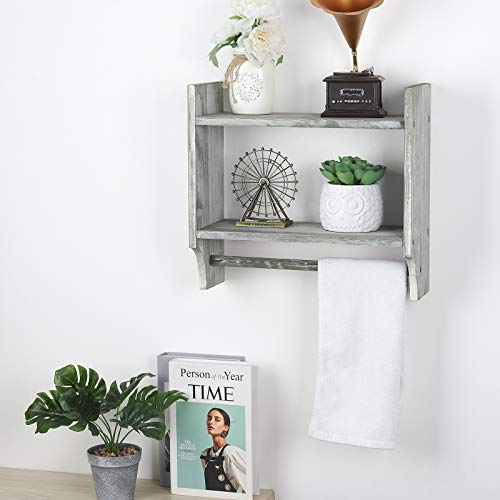 LIANTRAL Bathroom Towel Rack, 2-Tier Rustic Bathroom Shelves with Towel Rack for Bathroom Towel Storage, Over The Toilet Storage