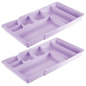 mDesign Expandable 7-Compartment Plastic Drawer Organizer Tray for Bathroom and Vanity - Perfect for Makeup, Cosmetic, Toothbrush, Medicine Organizing - Lumiere Collection - 2 Pack - Light Purple