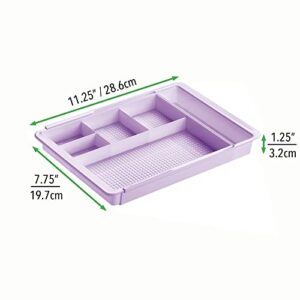 mDesign Expandable 7-Compartment Plastic Drawer Organizer Tray for Bathroom and Vanity - Perfect for Makeup, Cosmetic, Toothbrush, Medicine Organizing - Lumiere Collection - 2 Pack - Light Purple