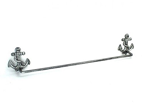 Hampton Nautical Antique Silver Cast Iron Anchor Bath Towel Holder 28"-Nautical Beach Bathroom Decoration