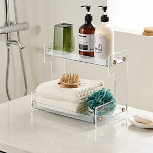 bathroom organizer countertop, acrylic bathroom counter organizer shelf storage rank tray, bathroom accessory, clear lotion makeup vanity organizer, spice organizer holder for bathroom kitchen 2tier.